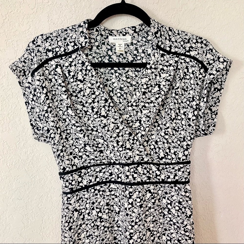 Monteau Floral Mini Dress In Black & Cream | Euc - Gem